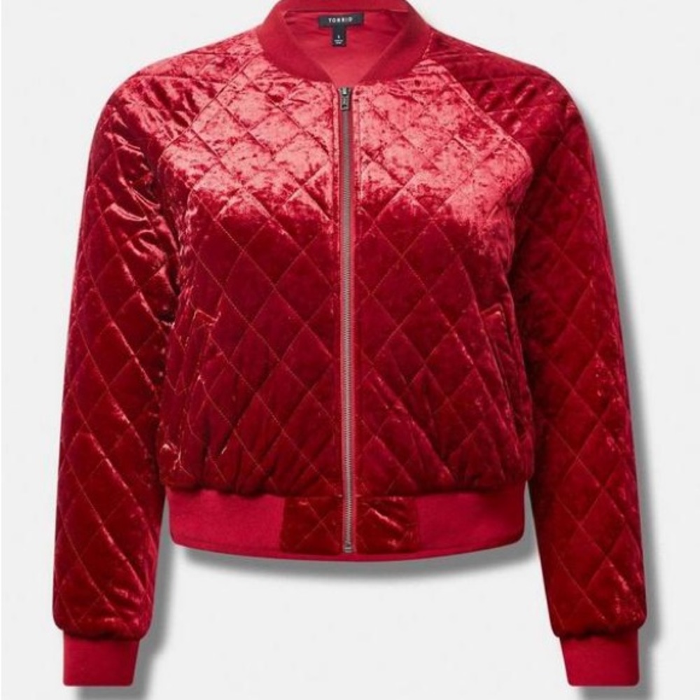 Crushed Red Velvet Torrid Bomber Jacket - Gem